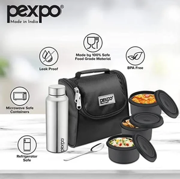 PEXPO Steel Meal Box Ultra Stainless Steel Lunch Box with 3 Containers ...